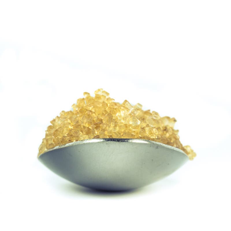 Unbleached Sugar and Palm Sugar in Wooden Plate on White Background ...