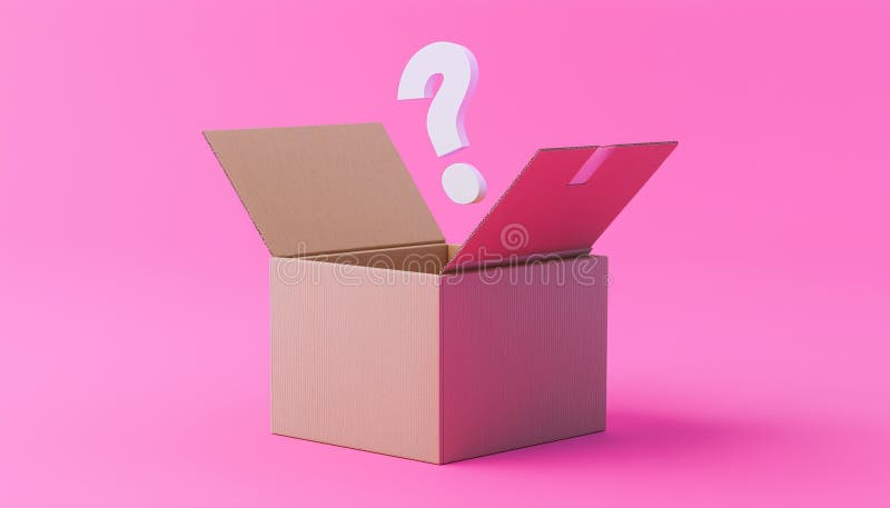 Unbox a Cardboard Box with a White Question Mark on Pink Background ...