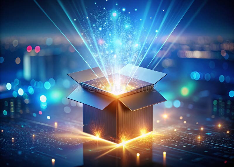 Unboxing a Futuristic Tech Update Isometric View of a Flying Box with ...