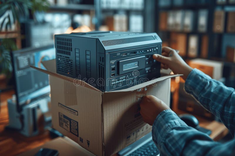Unboxing Office Computer with Keyboard and Mouse in Business Setting ...