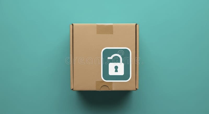 Unboxing Secured Package Arriving with Icon on a Shipping Box Stock ...