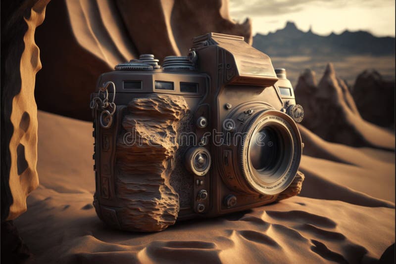 The Unbranded Camera Being Displayed on the Rocky Ground. Stock ...
