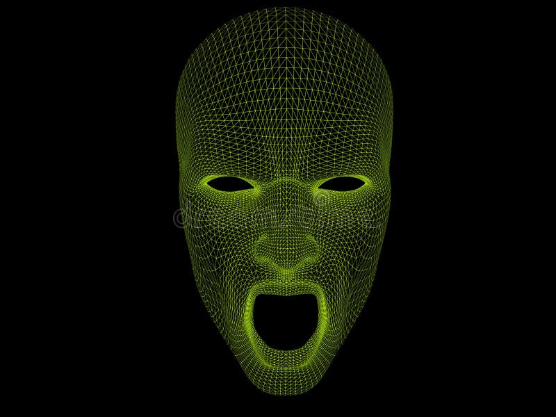 Uncanny Screaming Face - Wireframe of a Screaming Face Mask Stock ...