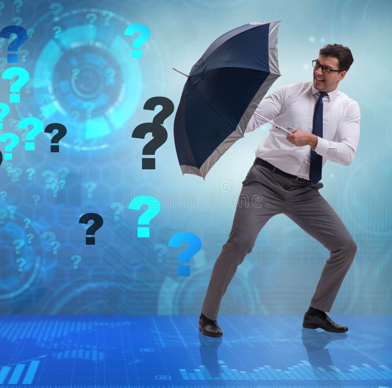 Uncertainty Concept with Businessman and Question Marks Stock Image ...