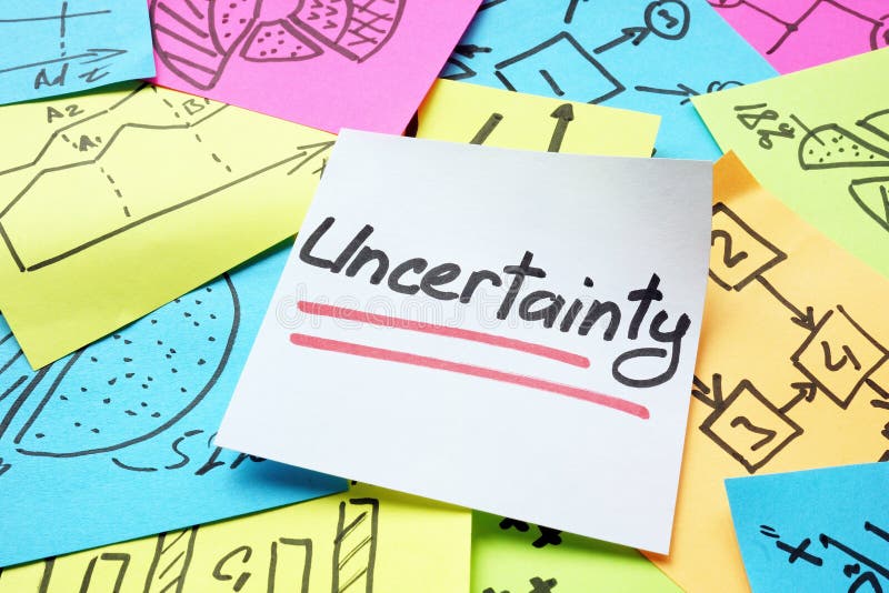 Uncertainty Sign on a Heap of Business Graphs. Stock Image - Image of ...