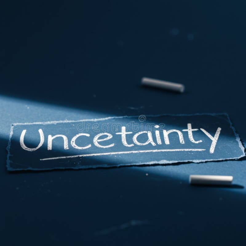 Uncertainty: Torn Paper with Chalk Writing on Dark Blue Background ...