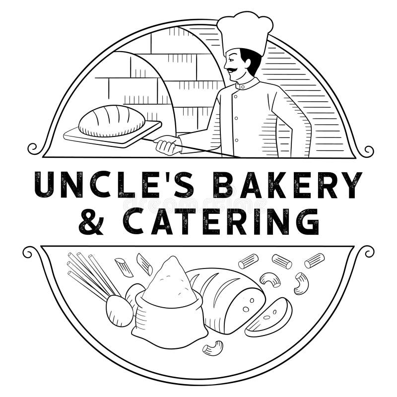 Uncle S Bakery & Catering Flat Rustic Pictogram Black and White Logo ...