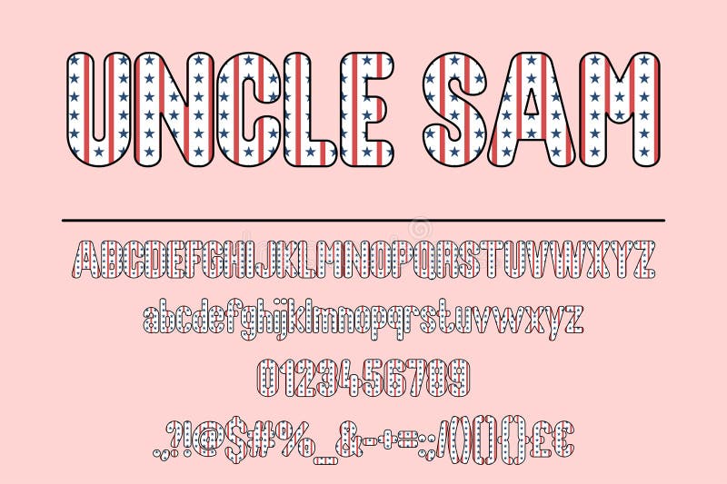 Uncle Sam with American Flag. Creative Color Font Set Stock Vector ...