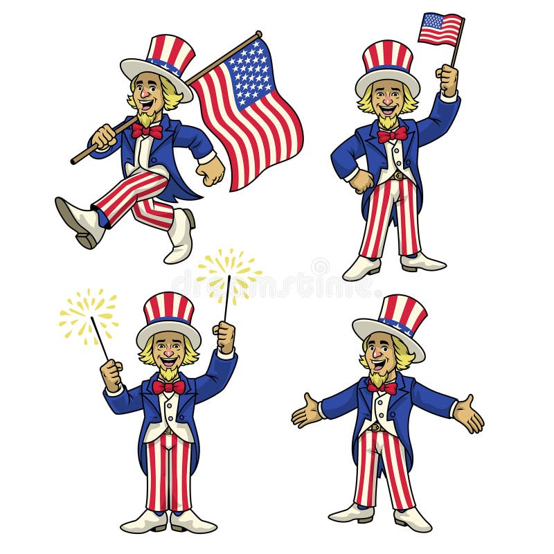 Uncle Sam Character Mascot Set Stock Vector - Illustration of graphic ...