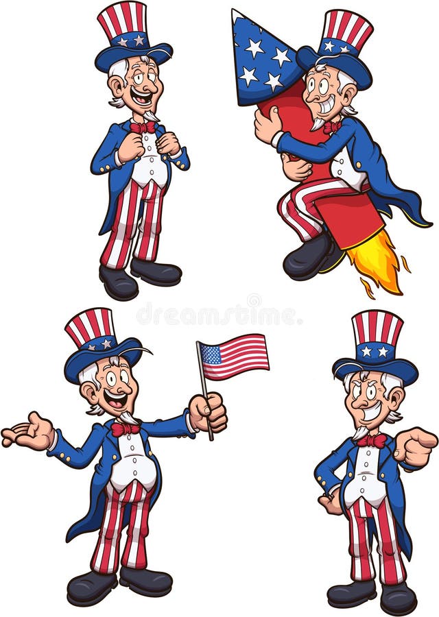 Uncle Sam with Different Poses. Vector Illustration with Simple ...