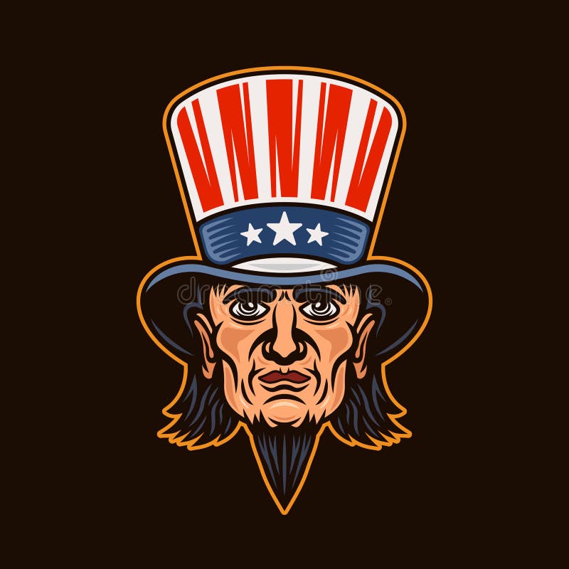 Uncle Sam Head Vector, Man in Cylinder Hat with Goatee Beard ...