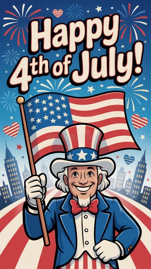 Uncle Sam Illustrator Design with Happy 4th of July Writing Stock ...