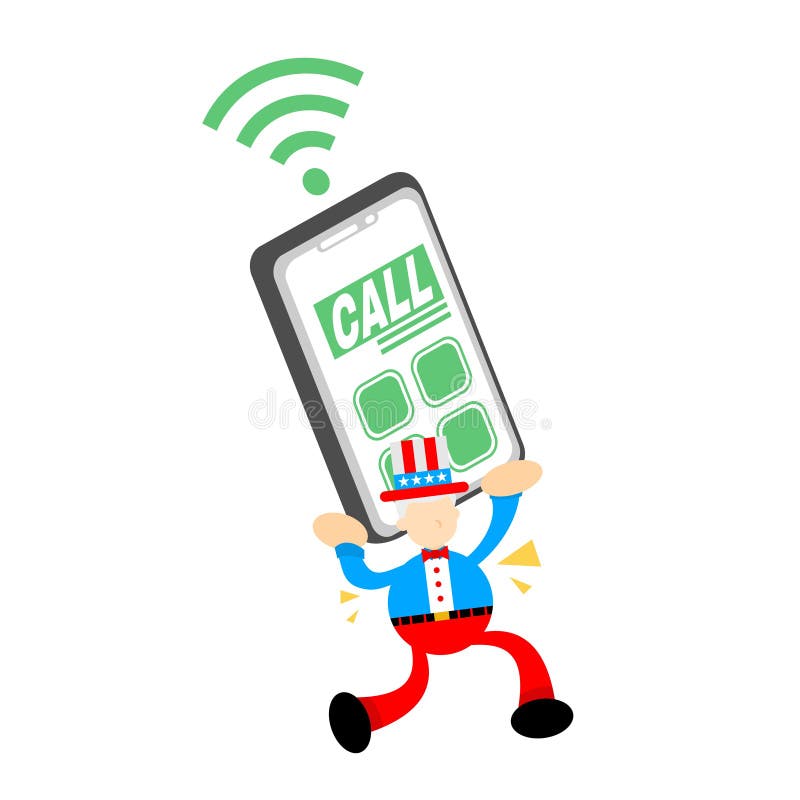 Uncle Sam America and Call Mobile Phone Cartoon Doodle Flat Design ...