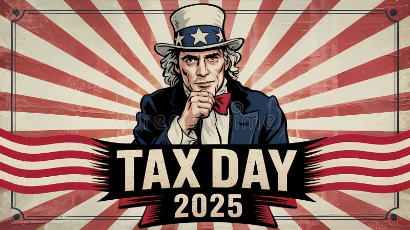 Uncle Sam Points Forward in a Tax Day 2025 Promotional Image with a Red ...
