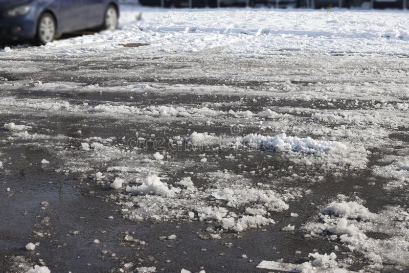 Uncleaned from Snow, Icy Street. Slippery Road in Winter Stock Image ...