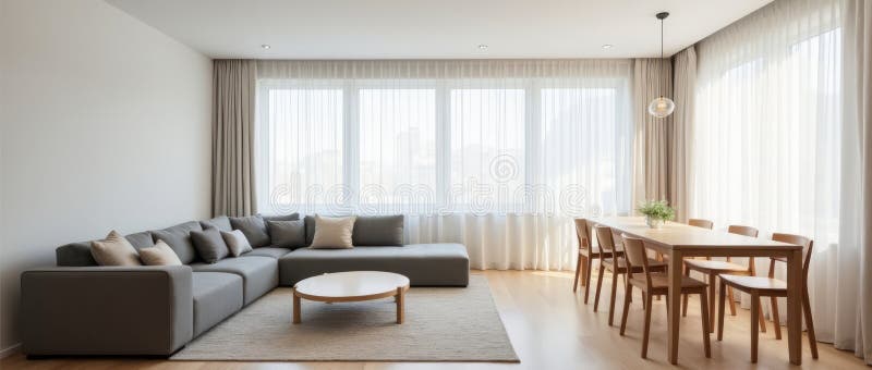 Uncluttered Open-Plan Living and Dining Area with a Focus on Simplicity ...