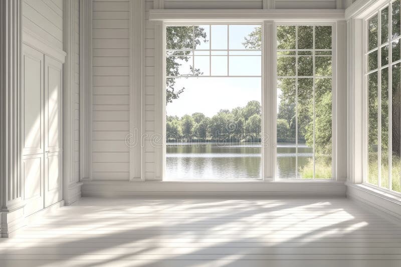 An Uncluttered White Space with a Summer View Outside the Window ...