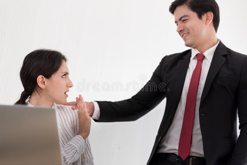 The Uncomfortable Scared Woman and Worry by Her Boss at the Office in ...