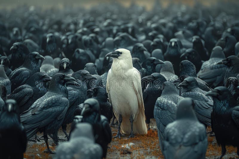 Uncommon Sight - a White Crow in a Flock of Black Crows, Illustrating ...