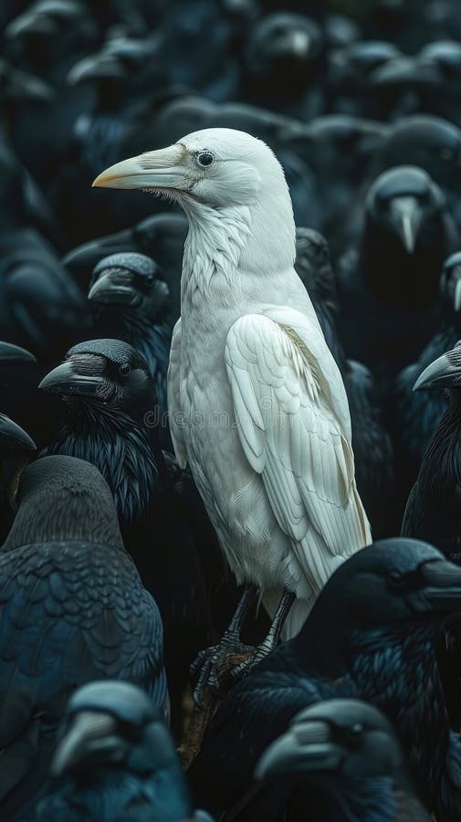 Uncommon Sight - a White Crow in a Flock of Black Crows, Illustrating ...