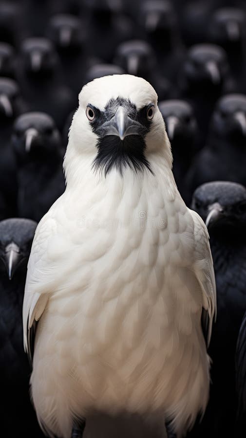 Uncommon Sight - a White Crow in a Flock of Black Crows, Illustrating ...