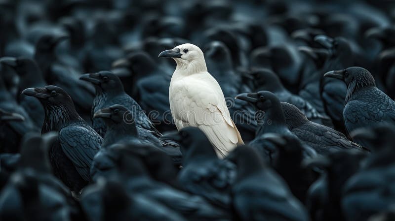 Uncommon Sight - a White Crow in a Flock of Black Crows Stock Image ...