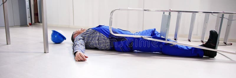 Unconscious Handyman Fallen from Ladder with Equipments Lying Stock ...