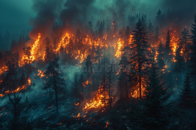 Uncontrollable Inferno Forest Fire Ravages Landscape with Intense ...