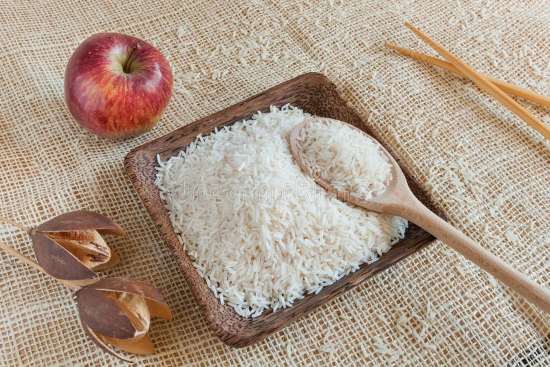 Uncooked Basmati Rice in a Wooden Cup Stock Photo - Image of natural ...