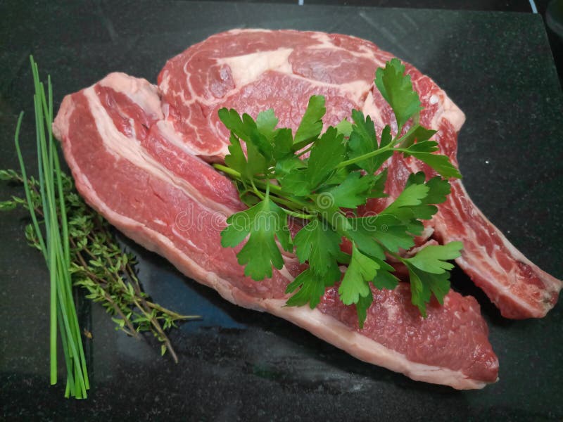 Uncooked Beef Carvery on a Kitchen Surface Stock Image - Image of green ...