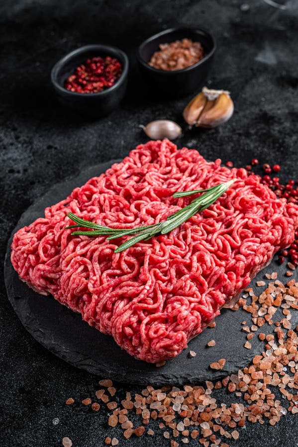 Uncooked Beef Veal Mince Meat, Raw Ground Meat. Black Background Stock ...