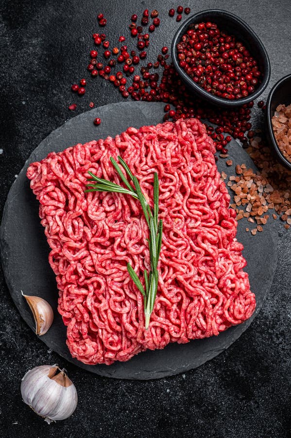 Uncooked Beef Veal Mince Meat, Raw Ground Meat. Black Background Stock ...