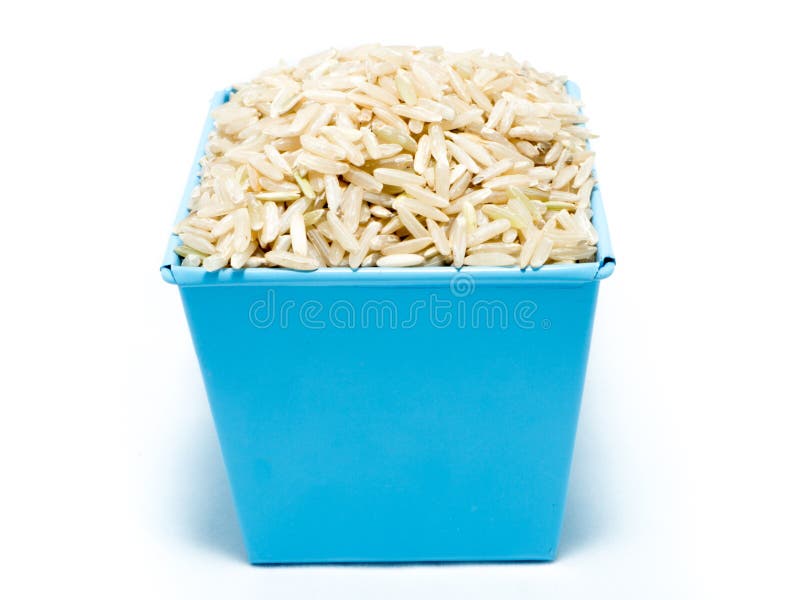 Uncooked Brown Rice in Blue Bucket Stock Photo - Image of gourmet, meal ...