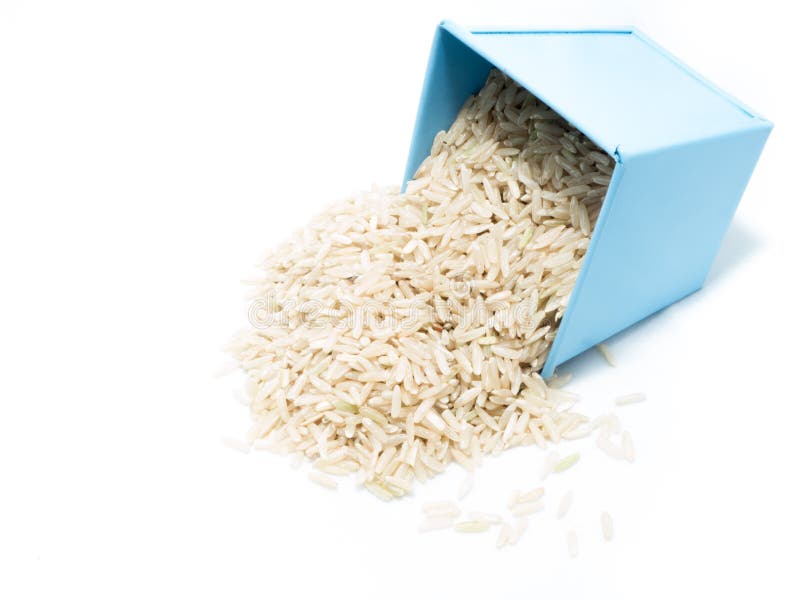 Uncooked Brown Rice in Blue Bucket Stock Image - Image of brown, white ...