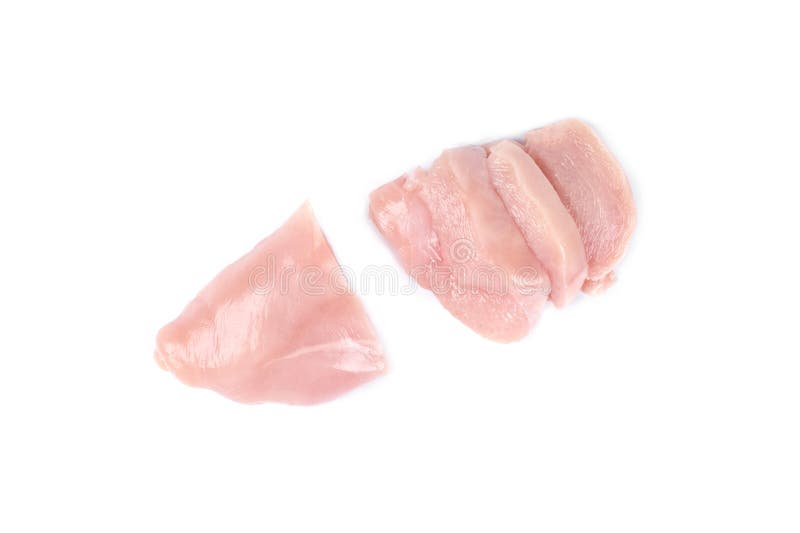 Uncooked Chicken Fillet and Slices of Chicken Fillet Isolated on White ...