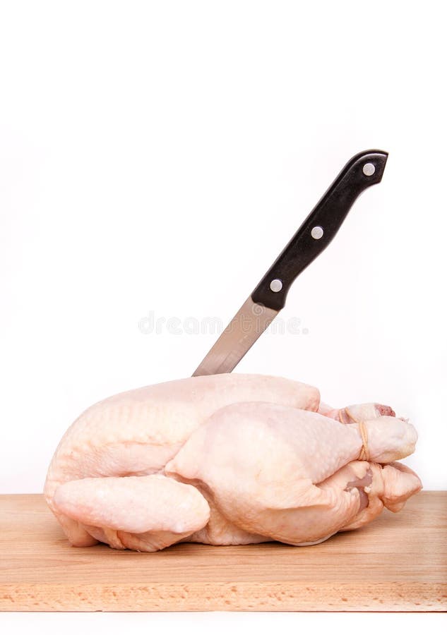 Uncooked Chicken with Knife on Wood Board Stock Photo - Image of farm ...