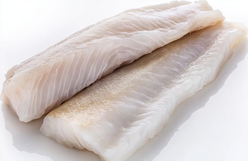 Uncooked Cod Loin Pieces are Presented on a White Background As a Fresh ...