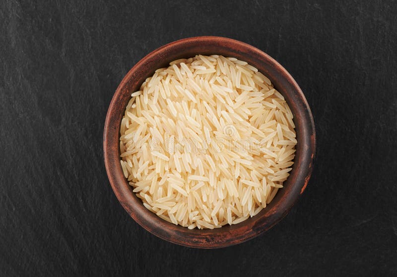 Uncooked Dry Rice in a Bowl Top View Stock Photo - Image of seed ...