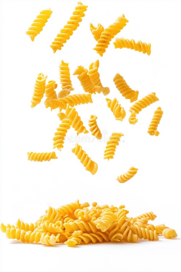 Uncooked Fusilli Pasta Falling Down on White Background Stock ...