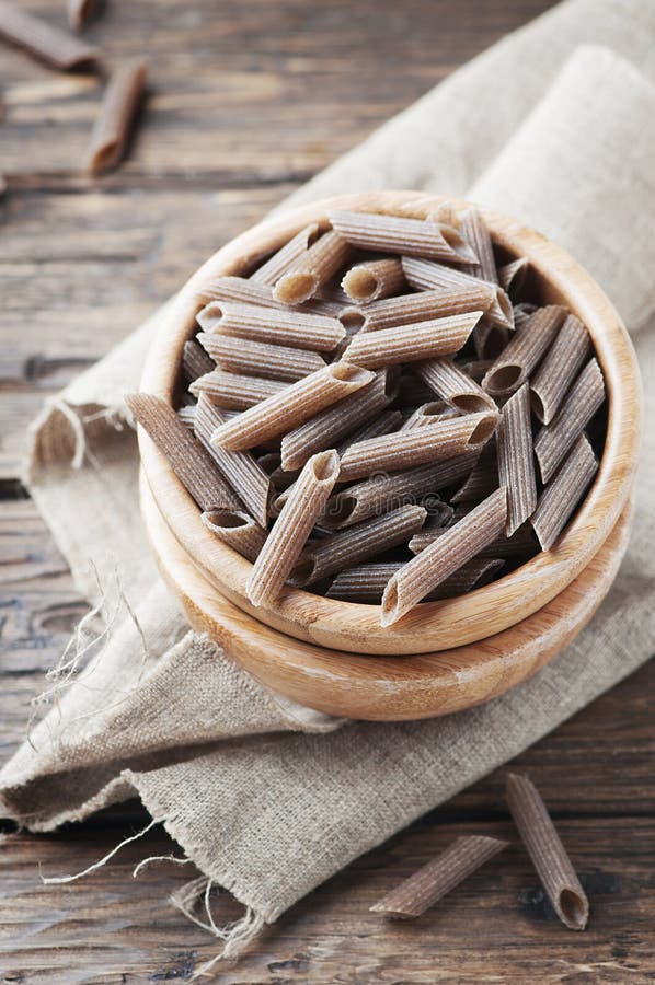 Uncooked Healthy Buckwheat Pasta on the Wooden Table Stock Image ...