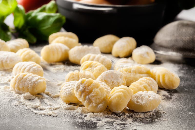 Uncooked homemade gnocchi stock image. Image of meal - 73716947