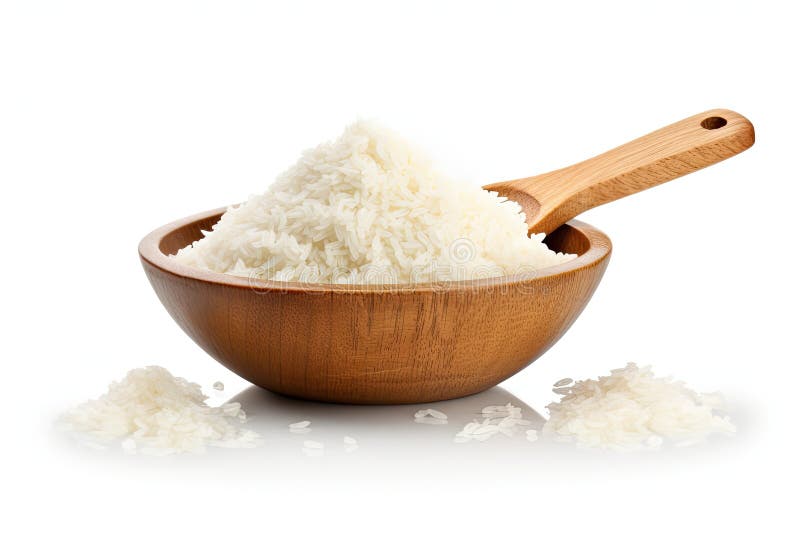 Uncooked Jasmine Rice Dropping from Scoop Isolated on White Stock ...