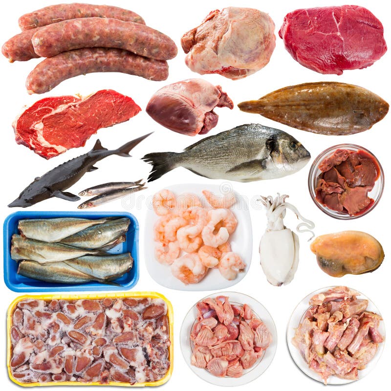 Uncooked Meat and Fish Products Stock Photo - Image of ingredients ...