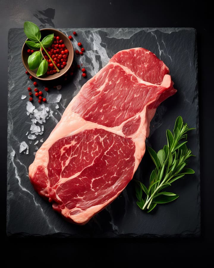 Uncooked Meat Steak on a Black Background. AI Generated Stock ...