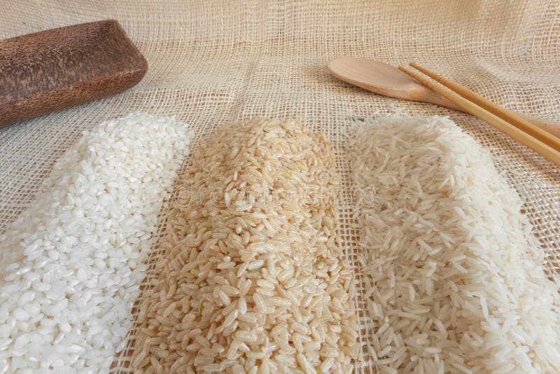 Uncooked Minerbe, Ribe and Basmati Rice Stock Photo - Image of natural ...