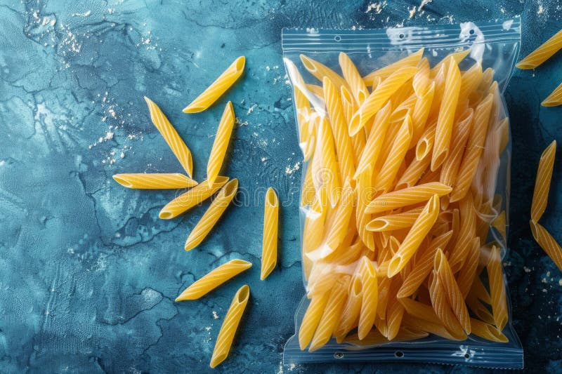 Uncooked Penne Rigate Pasta is Spilling Out of Plastic Bag Stock Image ...