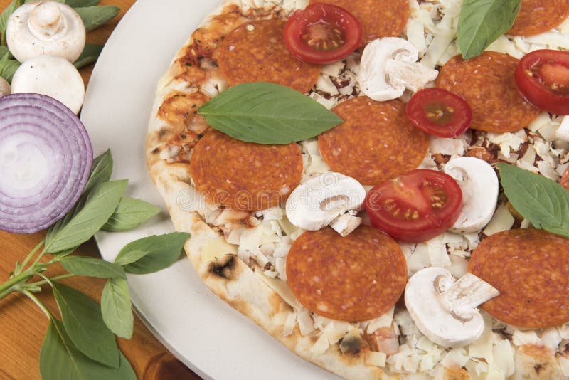 Uncooked Pepperoni Pizza with Raw Ingredients Stock Photo - Image of ...