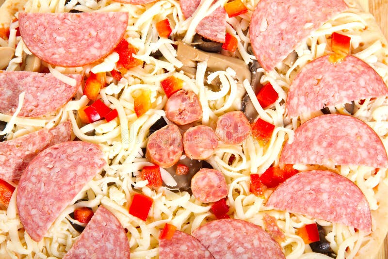 Uncooked pizza stock photo. Image of meat, preparation - 36552656