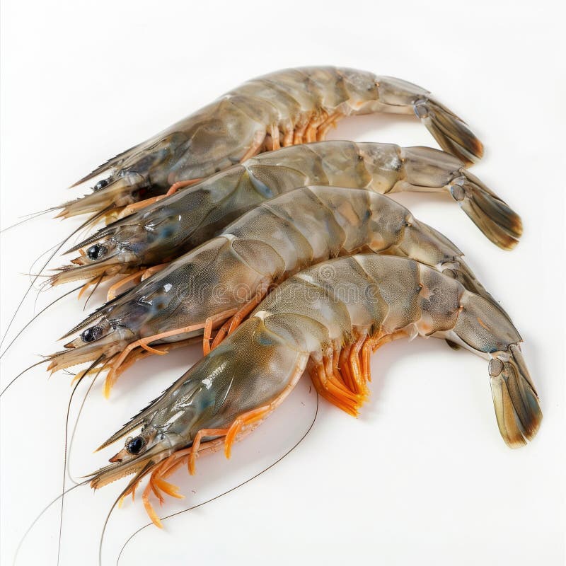Uncooked Prawns Lined Up on Clean White Background Stock Illustration ...