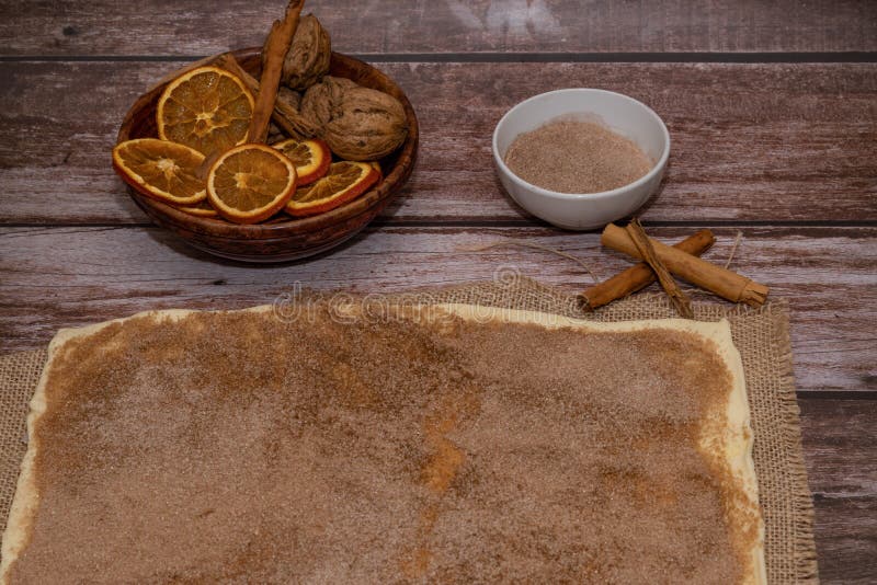 Uncooked Puff Pastry Dough with Cinnamon and Sugar for Making Rolls ...